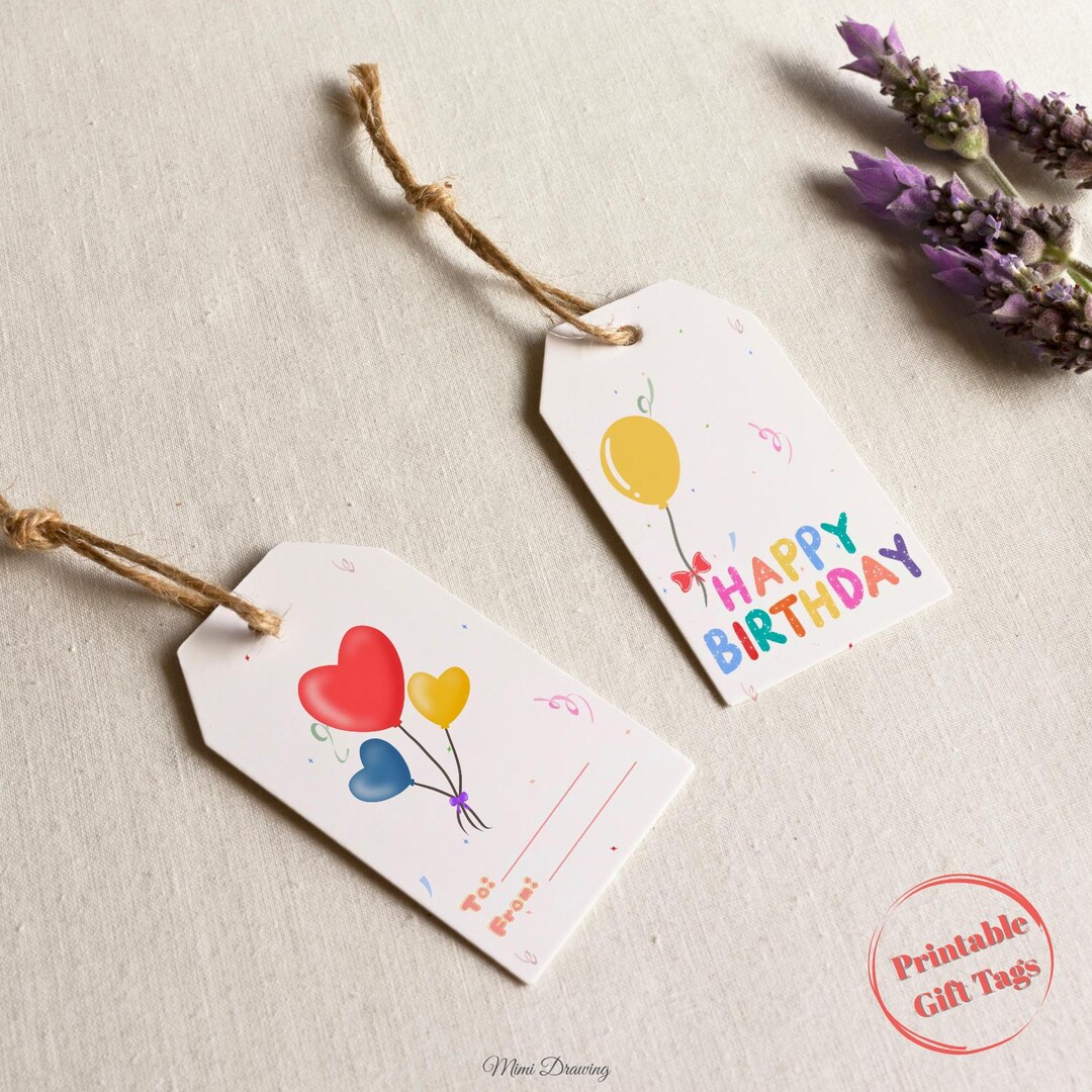 Printable Balloon Gift Tags Set | 6 Birthday Tag Designs | 2x3" on A4 ...