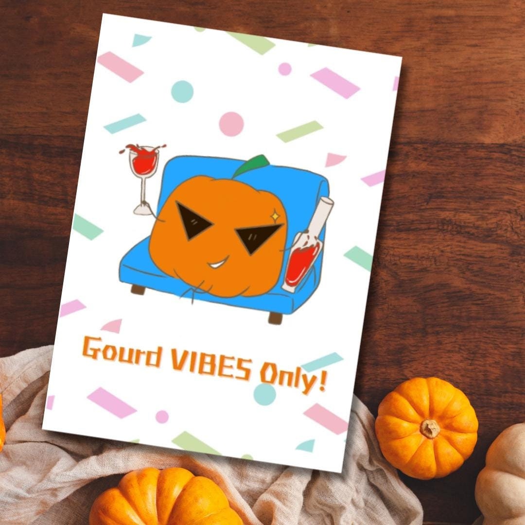 Instant Download Printable Halloween Greeting Card Pumpkin Gourd Vibes ...