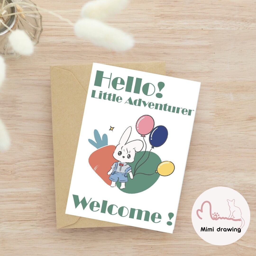 Printable Baby Shower Card Hello Little Adventurer Welcome Card ...