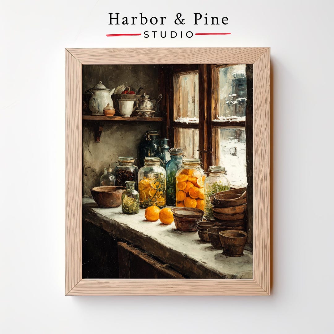 Rustic Kitchen Windowsill Printable Art - Vintage Mason Jars With Dried ...