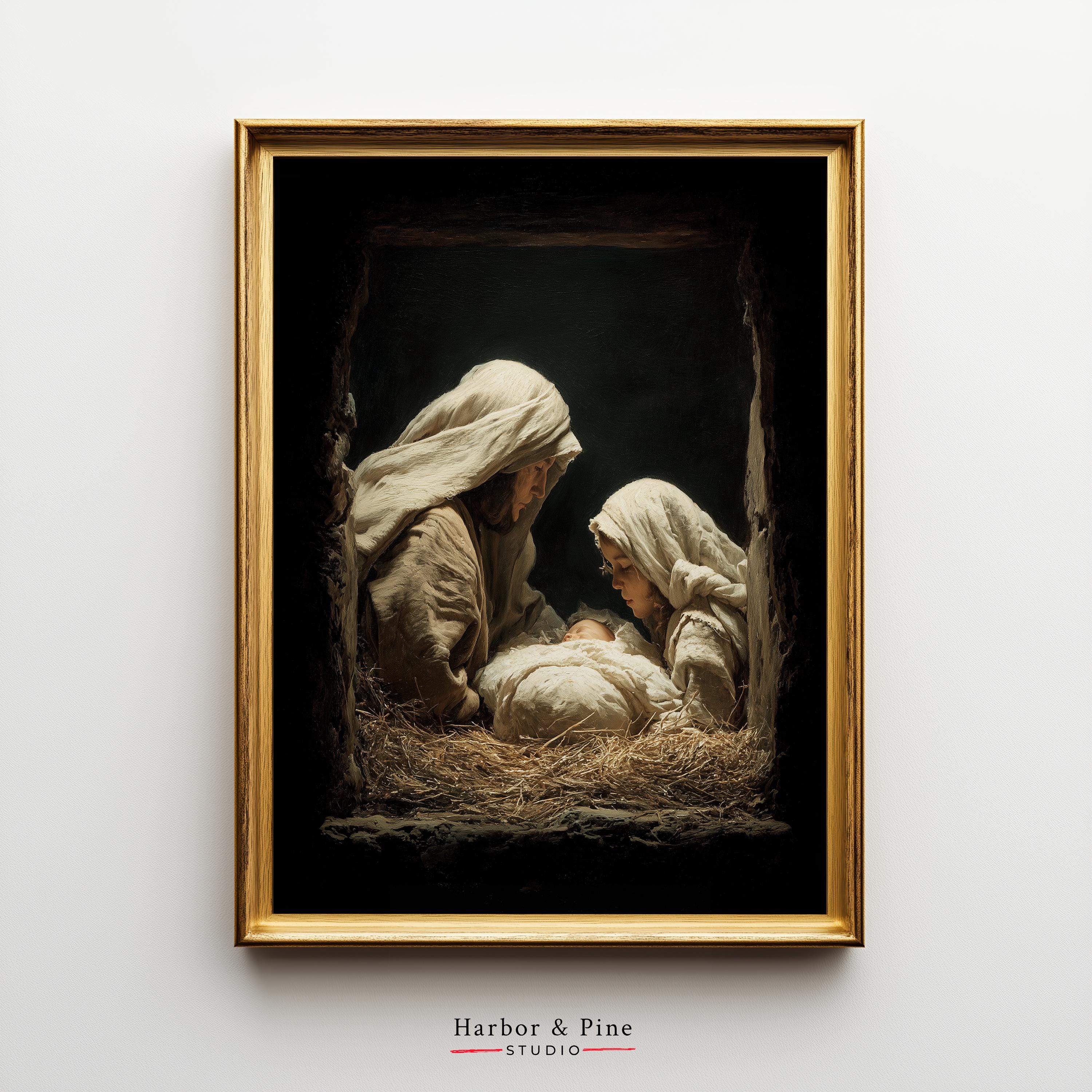 Traditional Nativity Manger Scene Candlelight - Rustic Christian ...