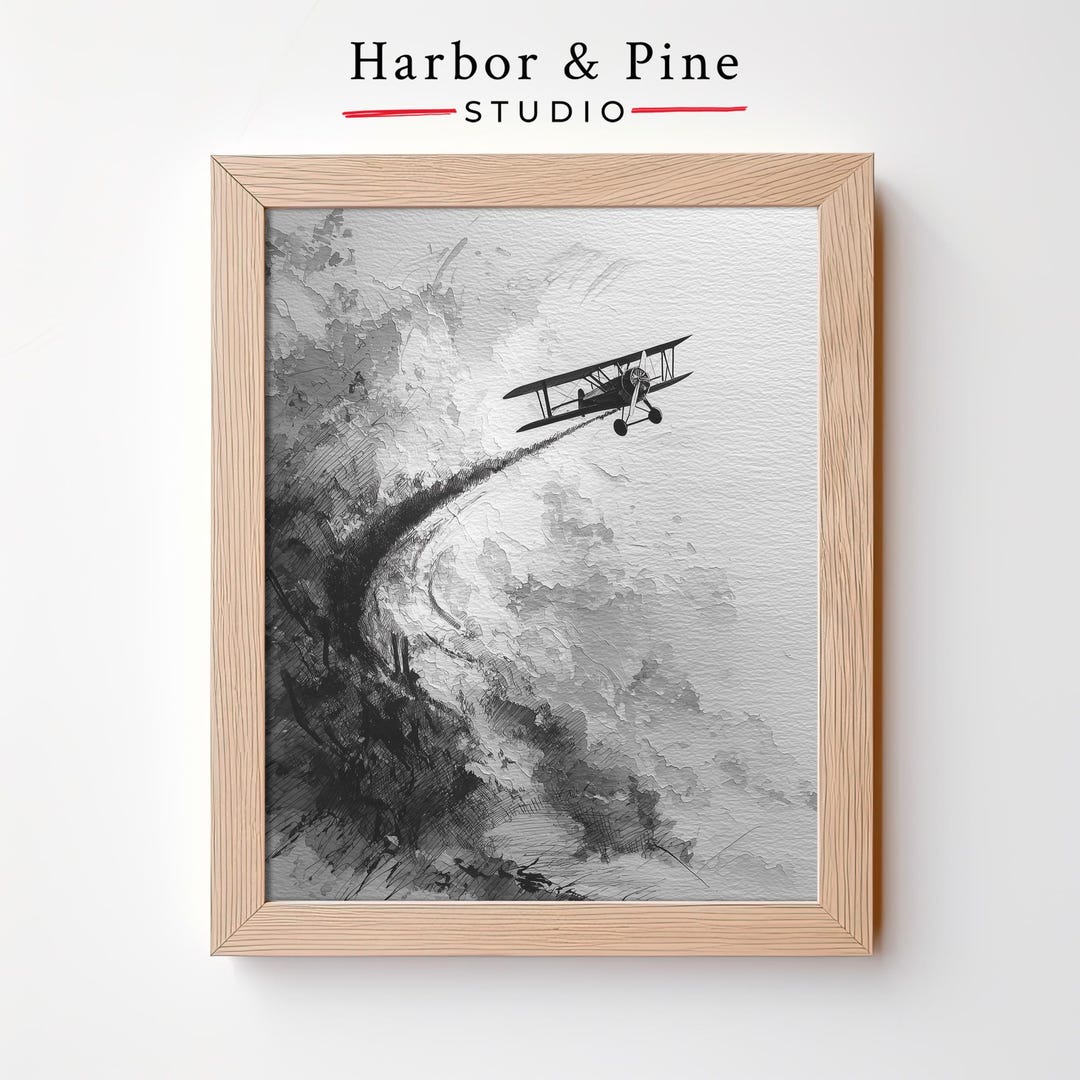 Vintage Biplane Silhouette Print - Rustic Aviation Art, Antique ...