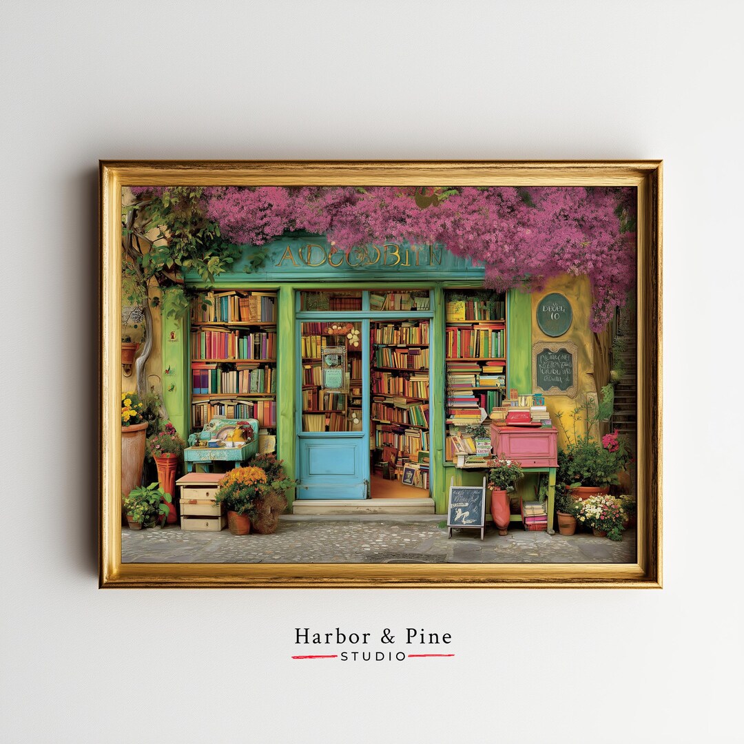 Vintage Bookstore Printable Wall Art - Rustic Bookshop Front With ...