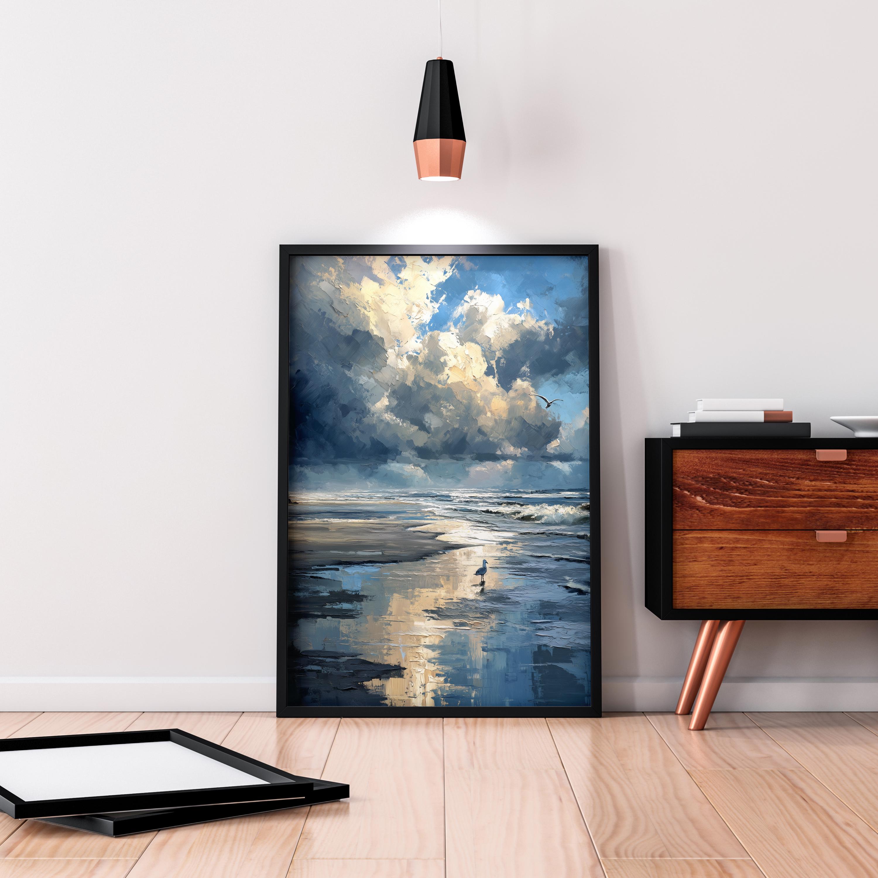 Moody Storm Flat Beach, Printable Coastal Landscape, Rustic Sea View ...