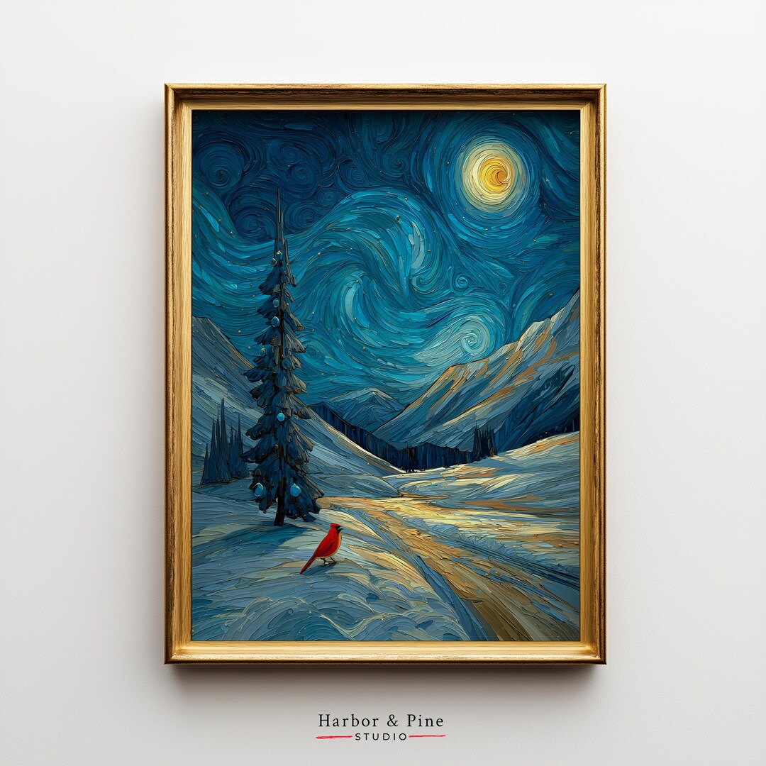 Snowy Night Landscape Printable Wall Art, Moody Winter Scene, Cottage ...