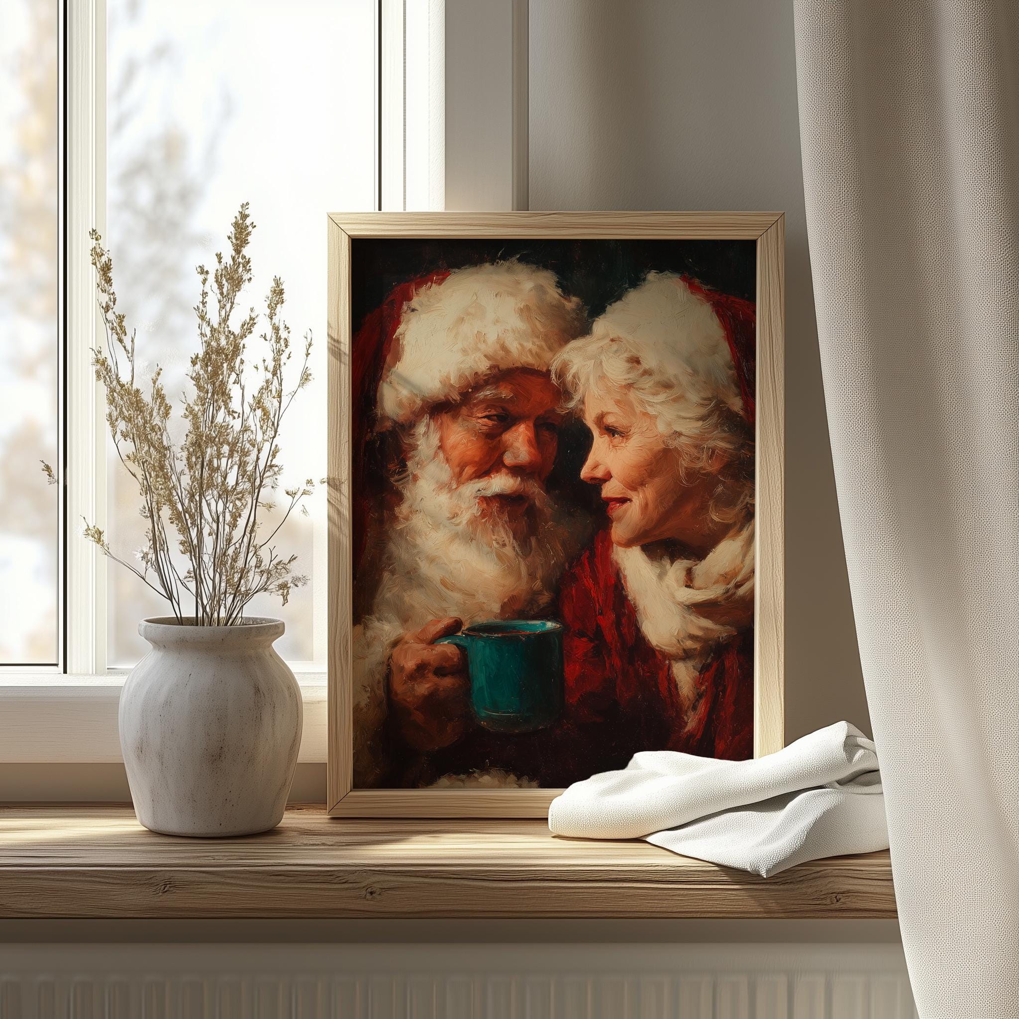 Vintage Santa and Mrs. Claus Close-up - Festive Christmas Oil Painting ...
