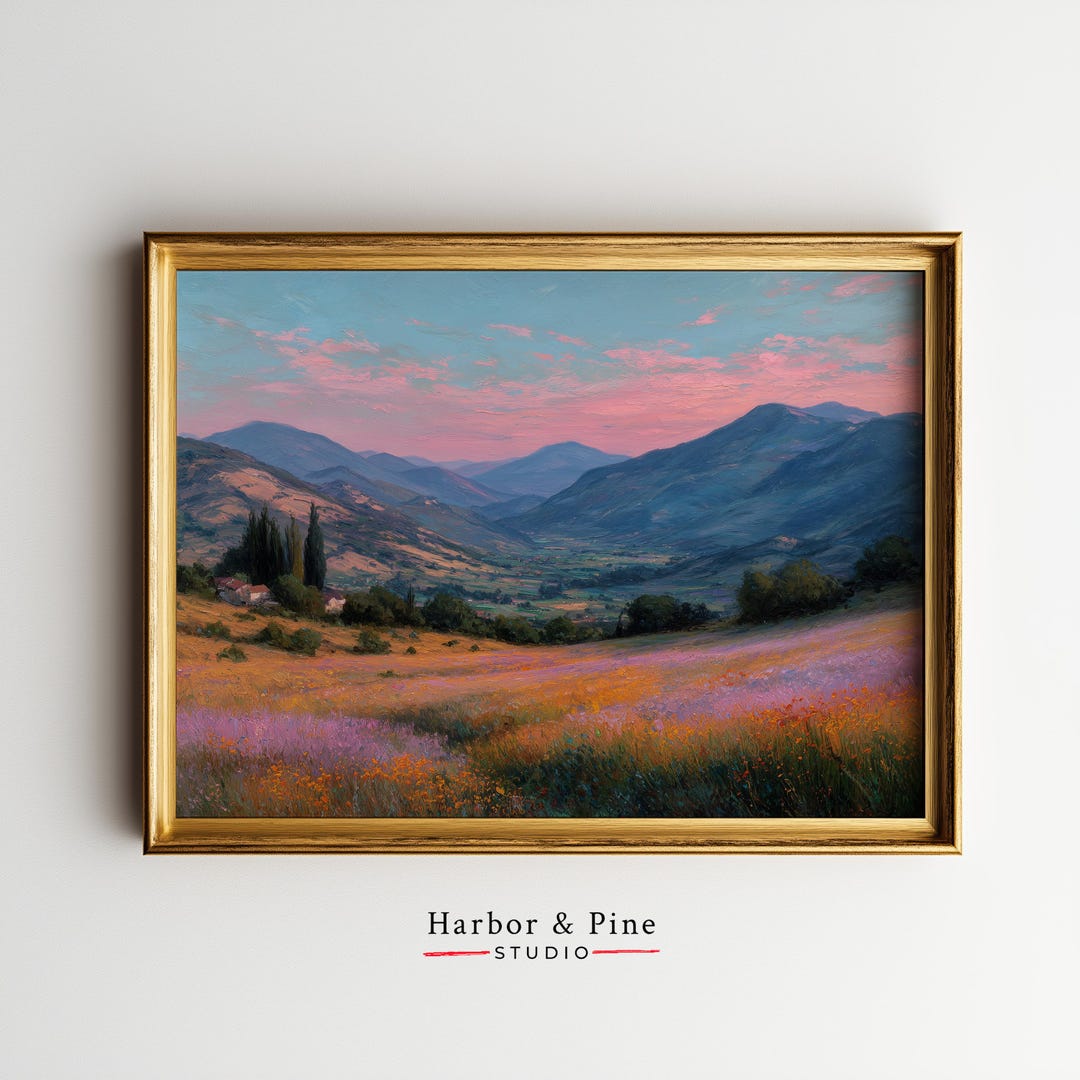 Mountain Meadow Printable Landscape - Cottagecore Spring Art, Serene ...