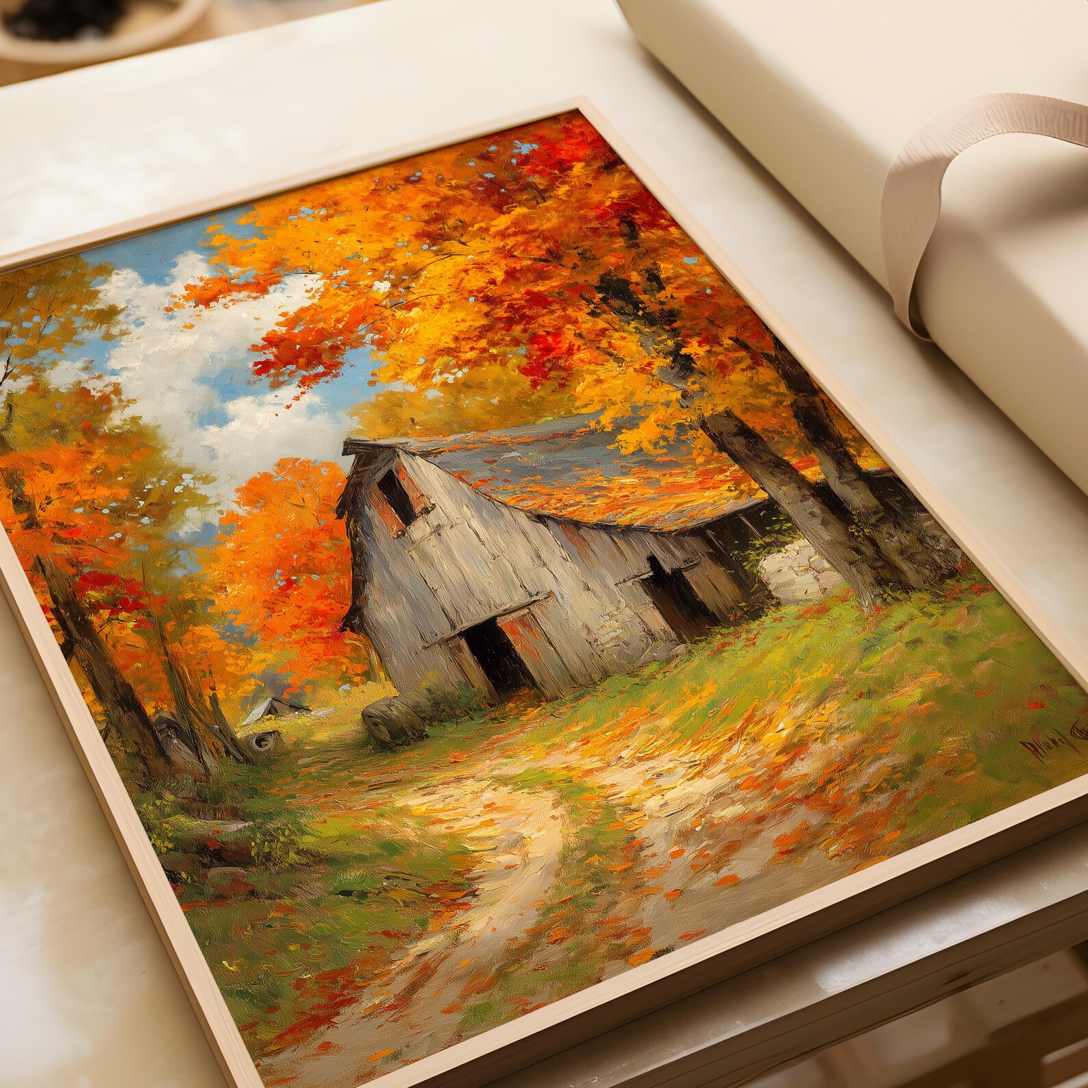 Autumn Barn Landscape Printable – Rustic Fall Farm Scene, Cottagecore ...
