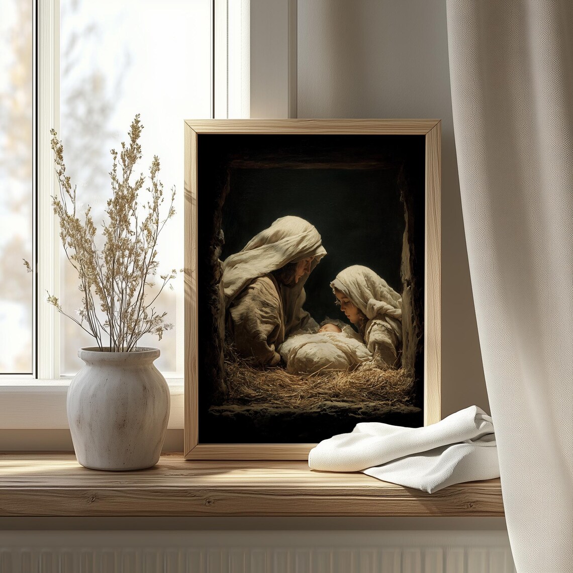 Traditional Nativity Manger Scene Candlelight - Rustic Christian ...