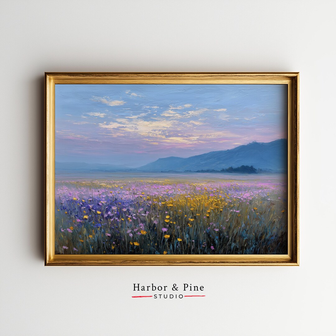 Printable Cottagecore Sunrise Wildflower Field - Rustic Landscape Wall ...