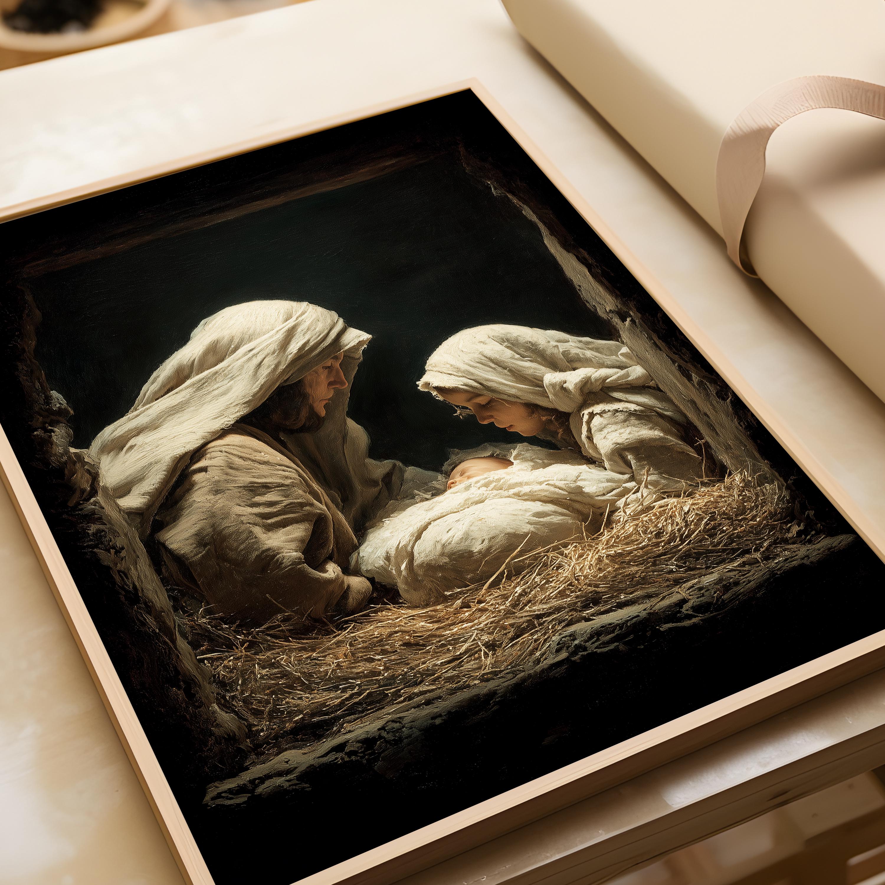 Traditional Nativity Manger Scene Candlelight - Rustic Christian ...