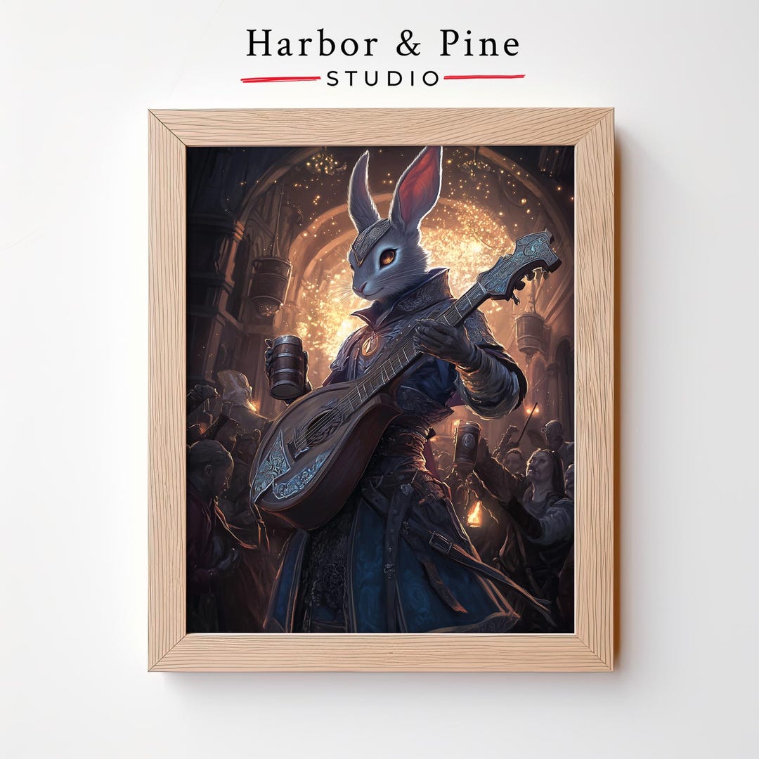 Bard Bunny Wall Art Printable - Fantasy Rabbit Musician With Drink ...