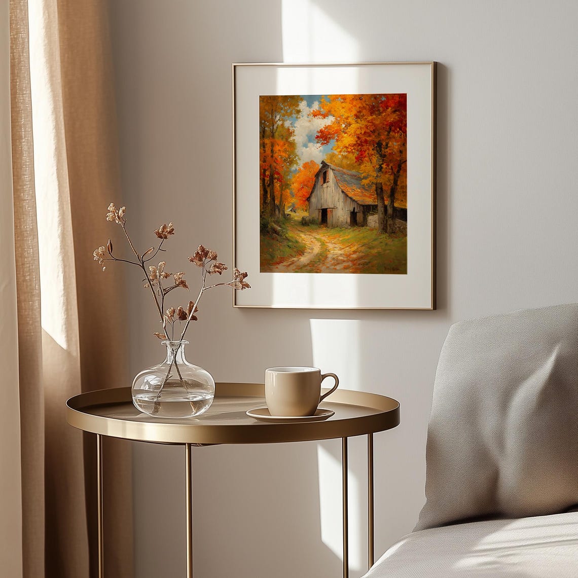 Autumn Barn Landscape Printable – Rustic Fall Farm Scene, Cottagecore ...