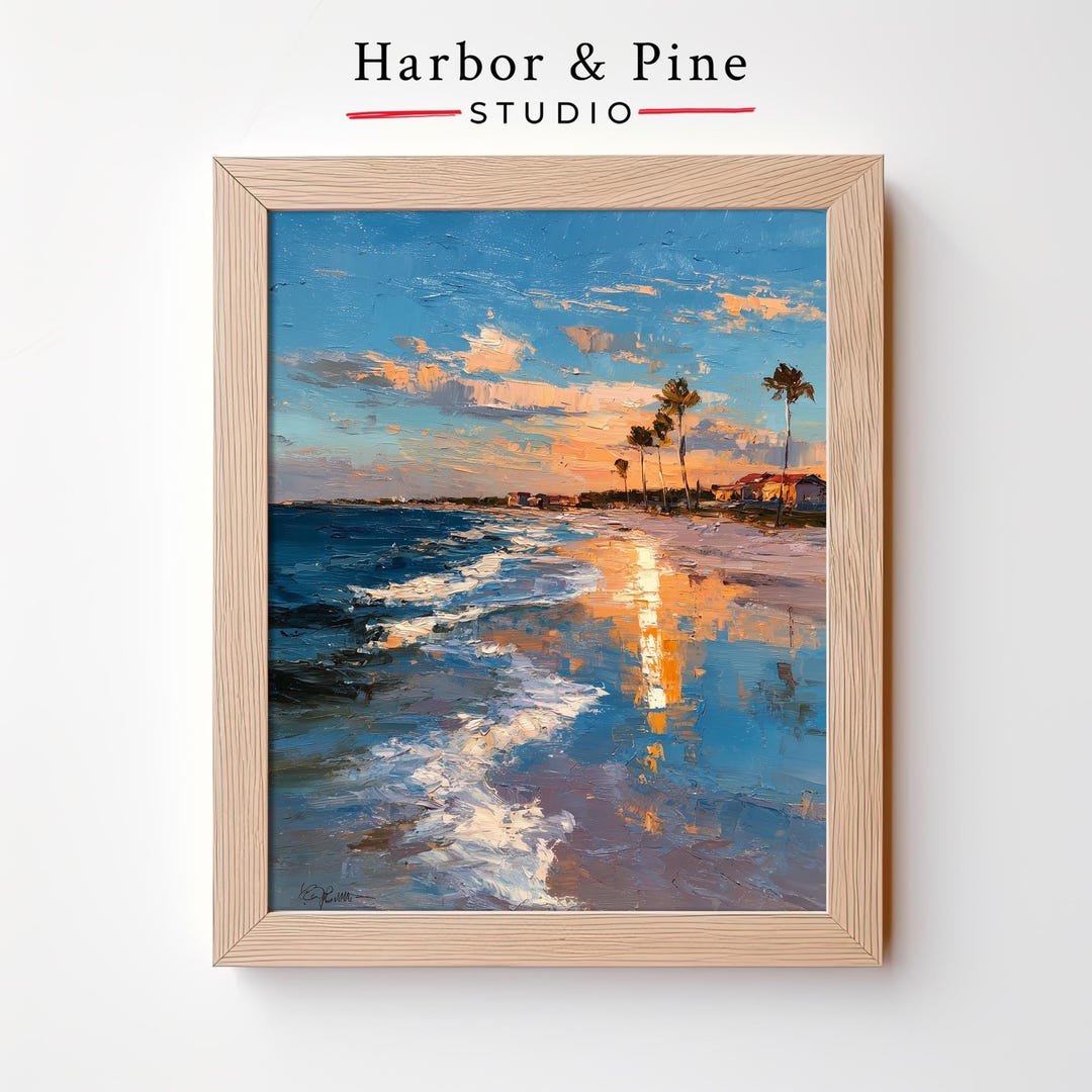 Coastal Sunrise Beach Scene - Printable Palm-lined Seascape Art ...