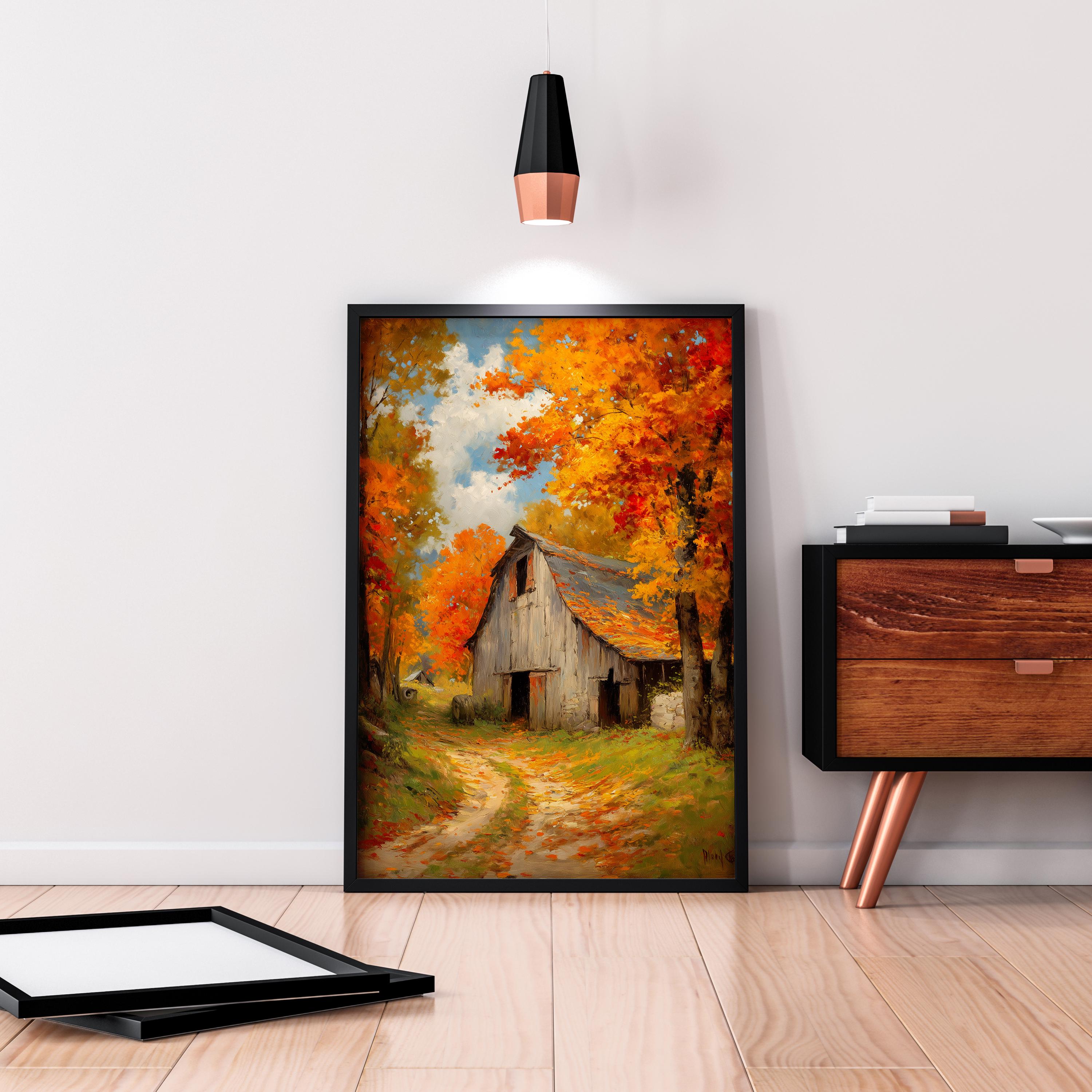 Autumn Barn Landscape Printable – Rustic Fall Farm Scene, Cottagecore ...