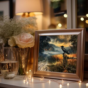 Moody Raven Farmhouse Art, Rustic Autumn Landscape, Country Cottage ...