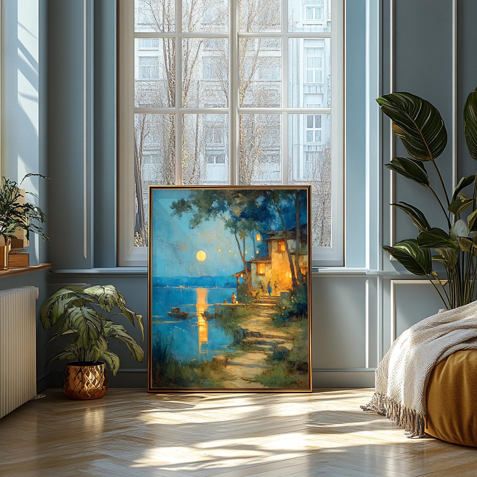 Firefly-lit Summer Night Scene – Printable Rustic Wall Art, Moonlight ...