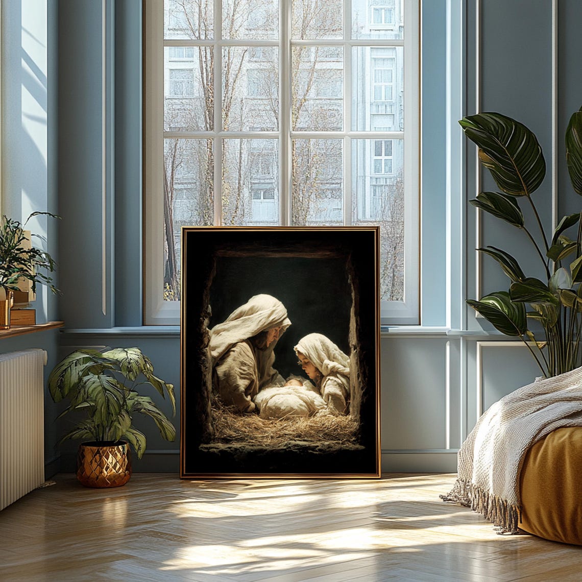 Traditional Nativity Manger Scene Candlelight - Rustic Christian ...