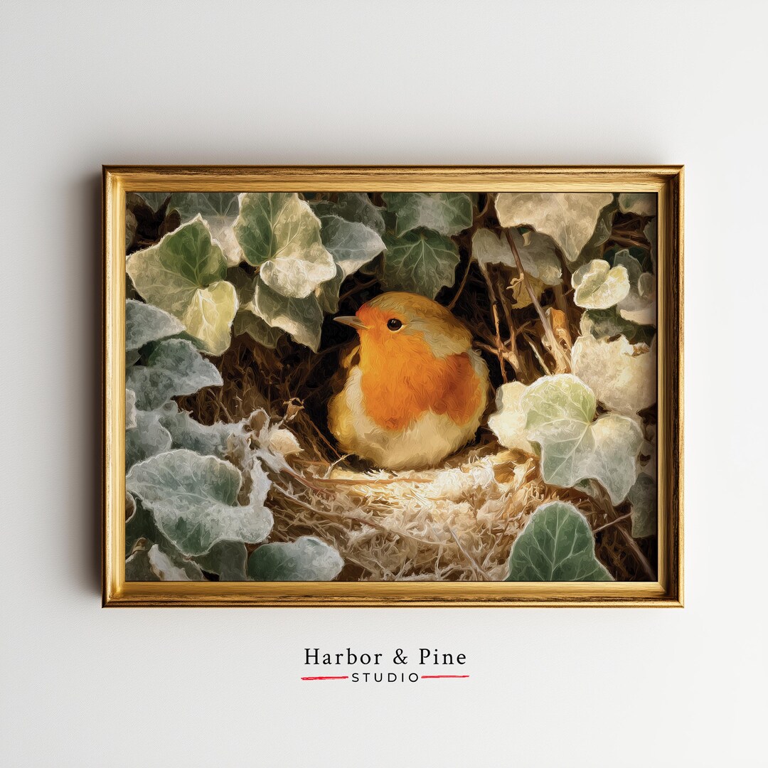 Rustic Cottagecore Robin Nest Printable - Cozy Earthy Painting, Nature ...