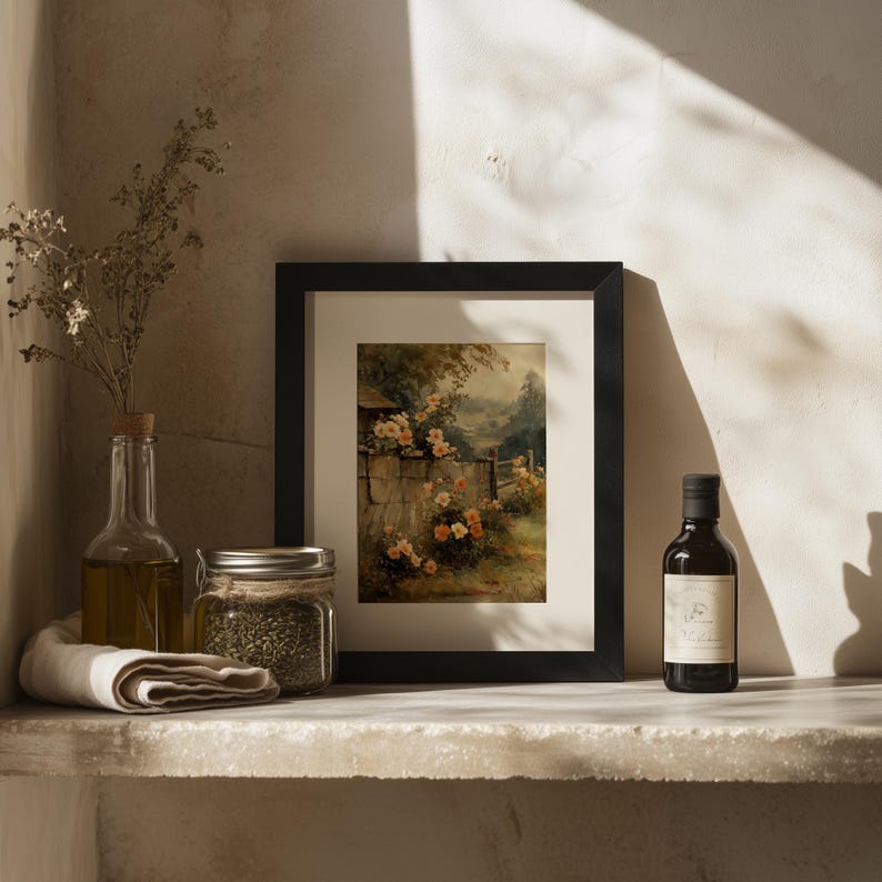 Wild Rose Painting Printable - Rustic Cottagecore Wall Art, Vintage ...