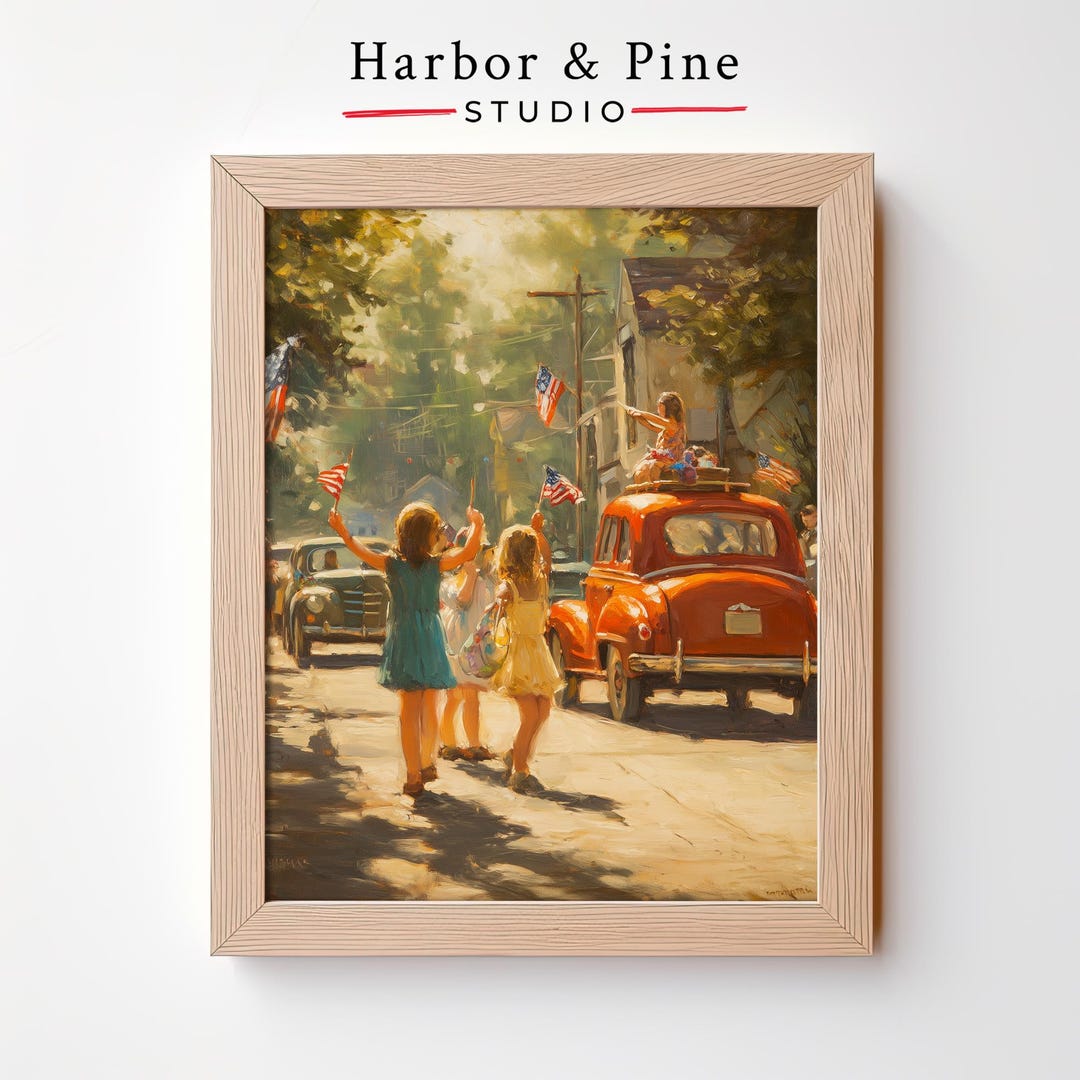 Americana Fourth of July Parade Print - Vintage Small Town Celebration ...
