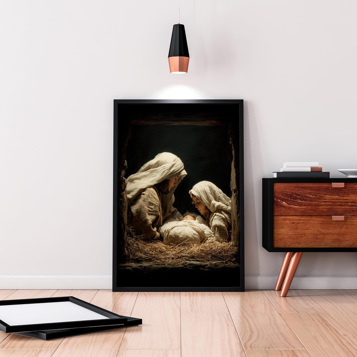 Traditional Nativity Manger Scene Candlelight - Rustic Christian ...