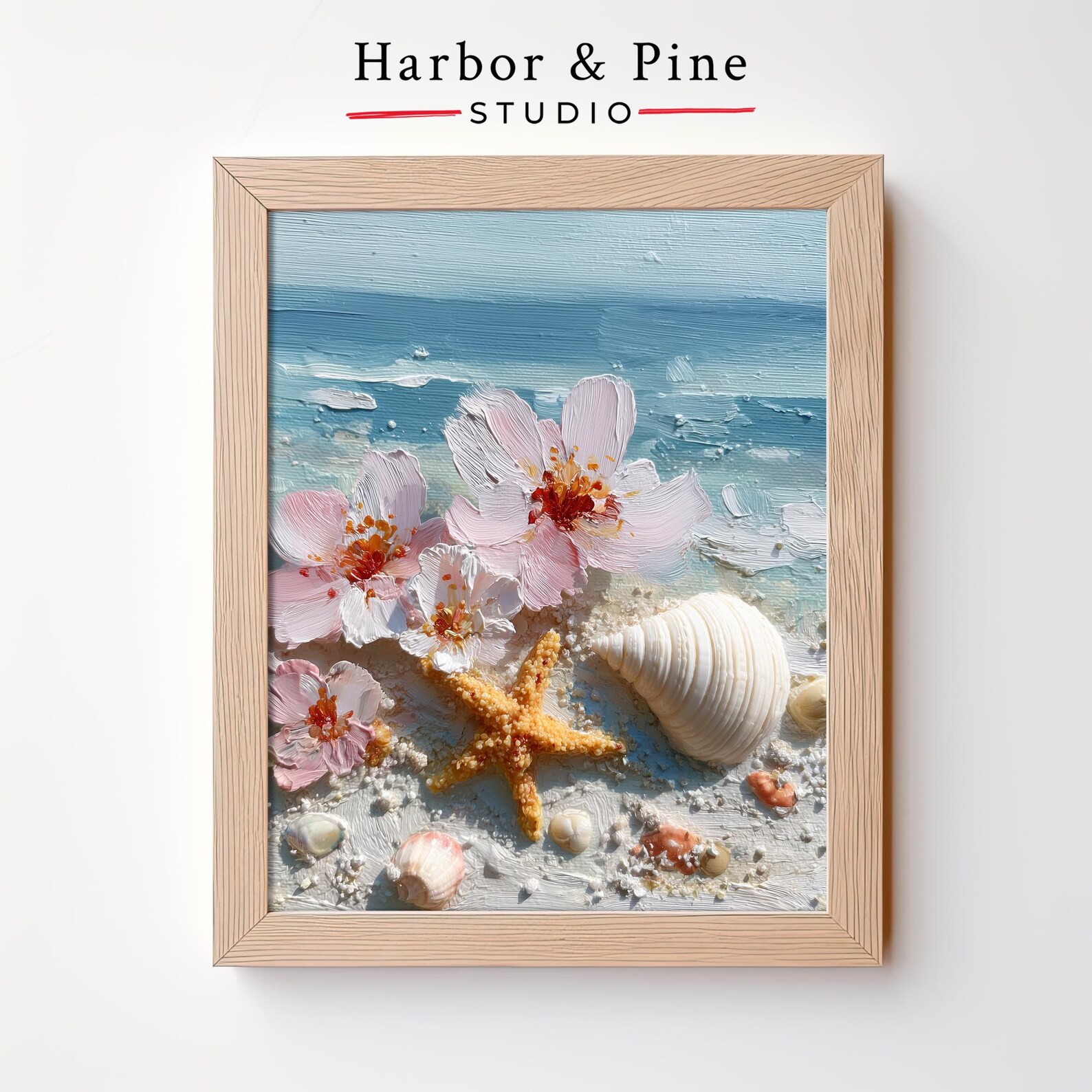 Coastal Floral and Seashell Painting - Starfish and Shells Beach Art ...