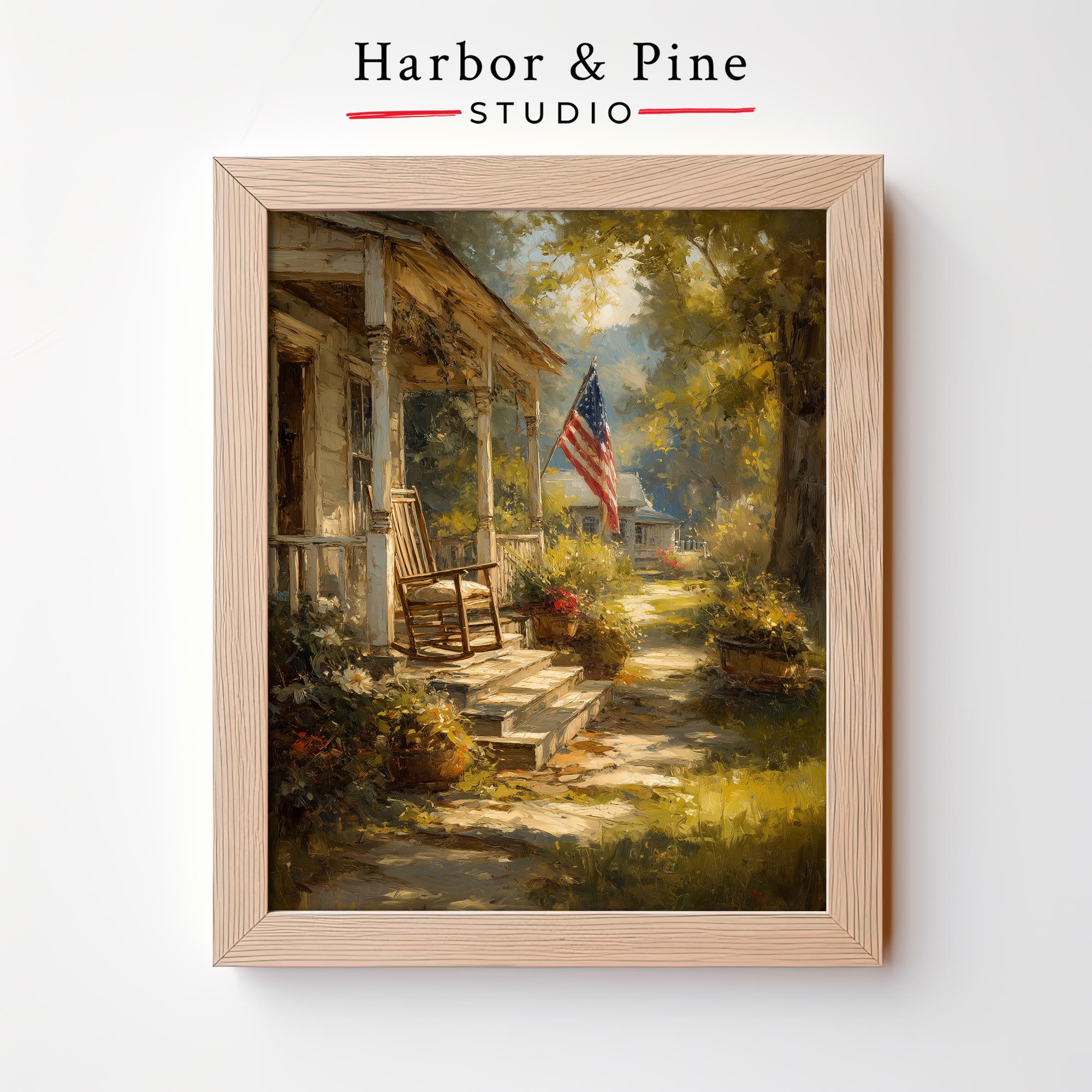 Patriotic Farmhouse Porch Wall Art – Summer Americana Decor, Rustic ...