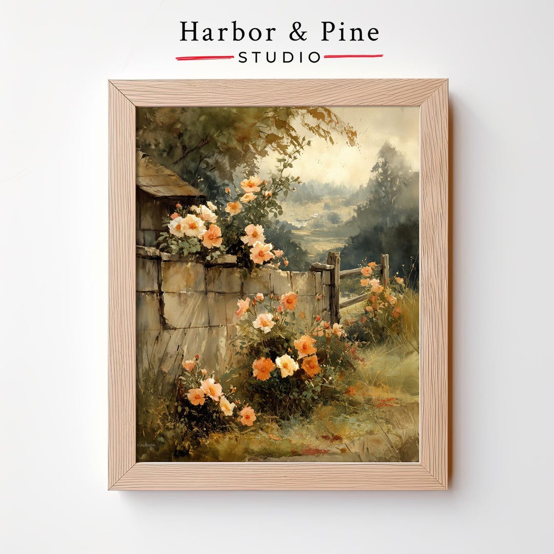 Wild Rose Painting Printable - Rustic Cottagecore Wall Art, Vintage ...