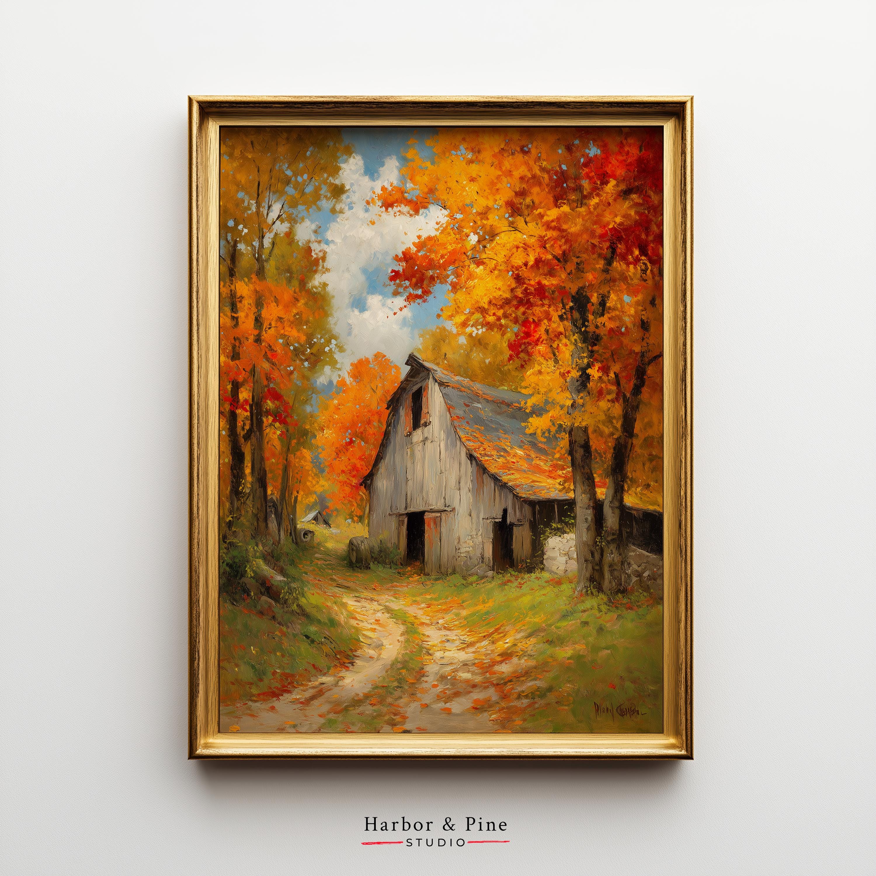 Rustic Autumn Barn Landscape Printable - Vintage Fall Scene, Cozy ...