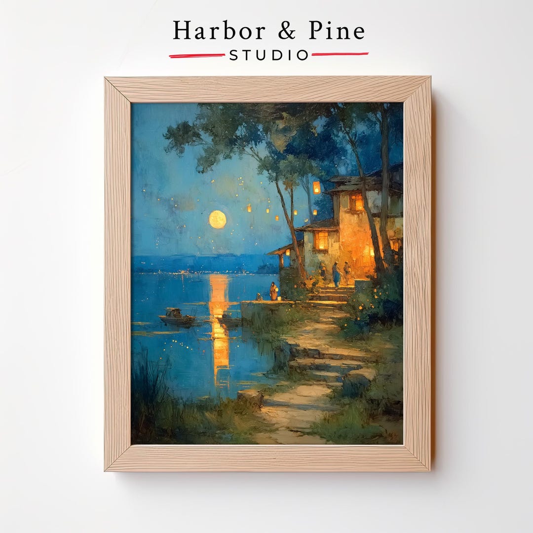 Firefly-lit Summer Night Scene – Printable Rustic Wall Art, Moonlight ...