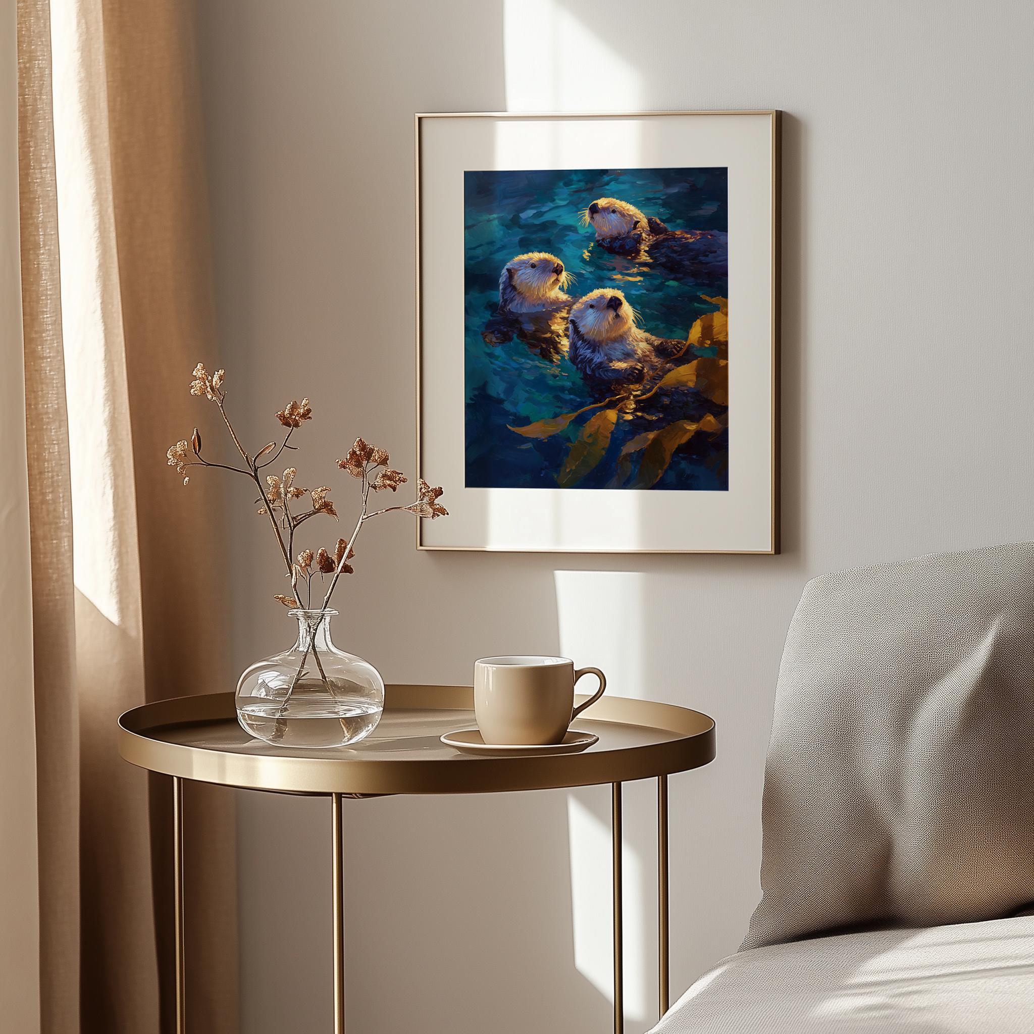 Playful Sea Otters Oil Painting - Printable Coastal Wall Art, Ocean ...