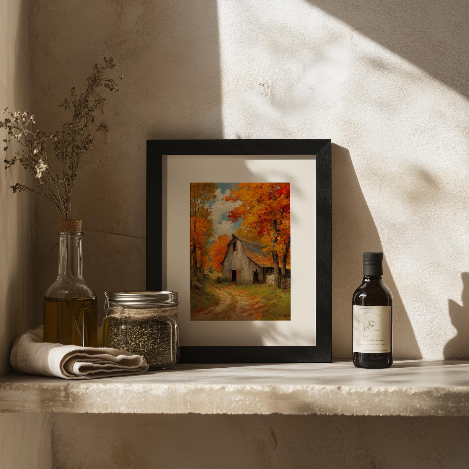 Autumn Barn Landscape Printable – Rustic Fall Farm Scene, Cottagecore ...