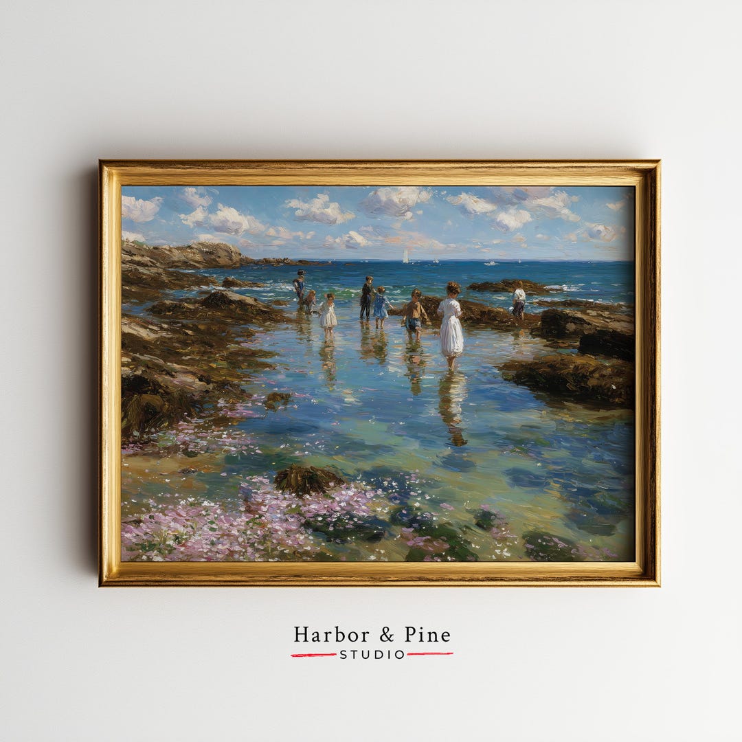 Children at Tide Pools Printable - Impressionist Spring Coastal Art ...