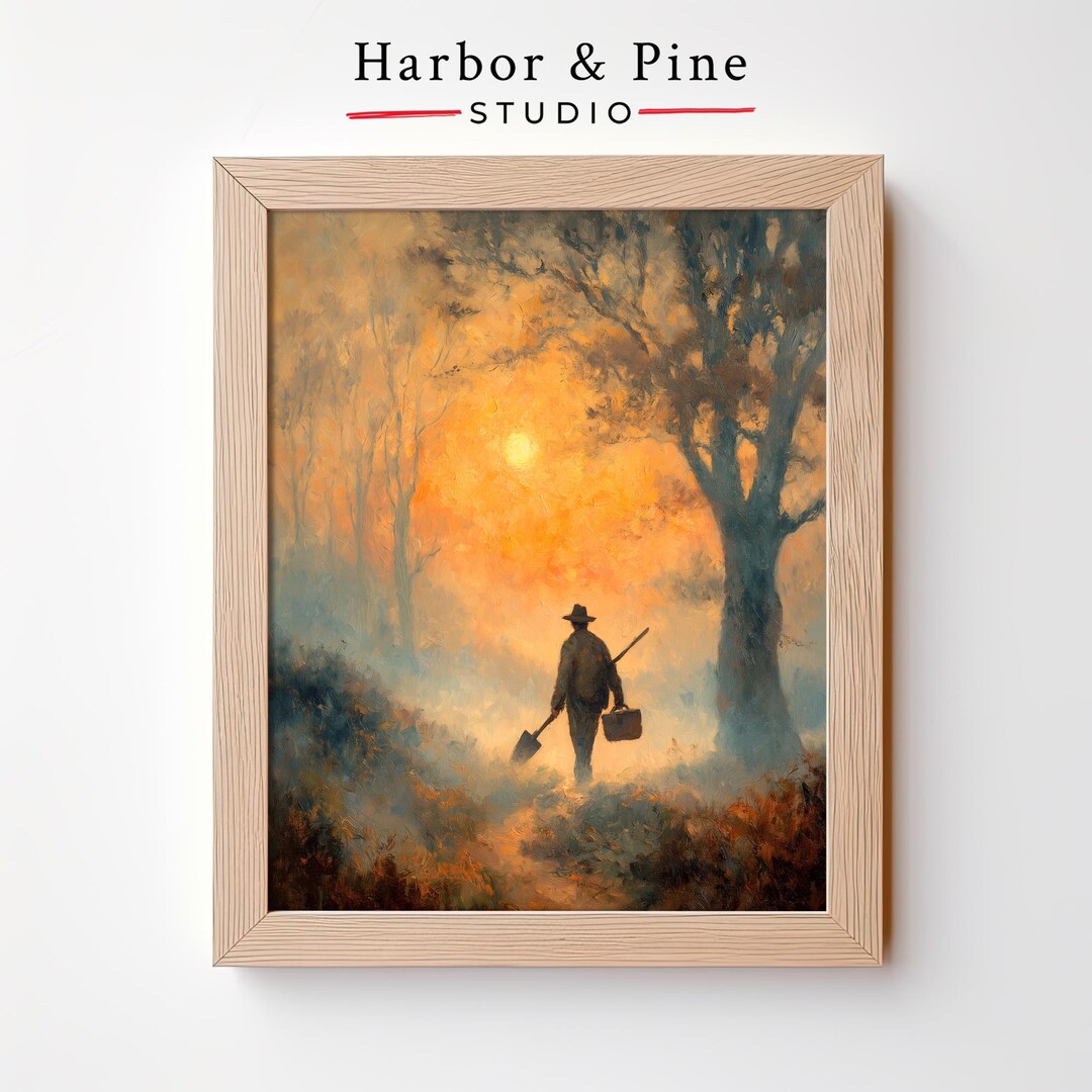 Farmhand Walking at Dawn Wall Art – Rustic Morning Field Scene, Country ...