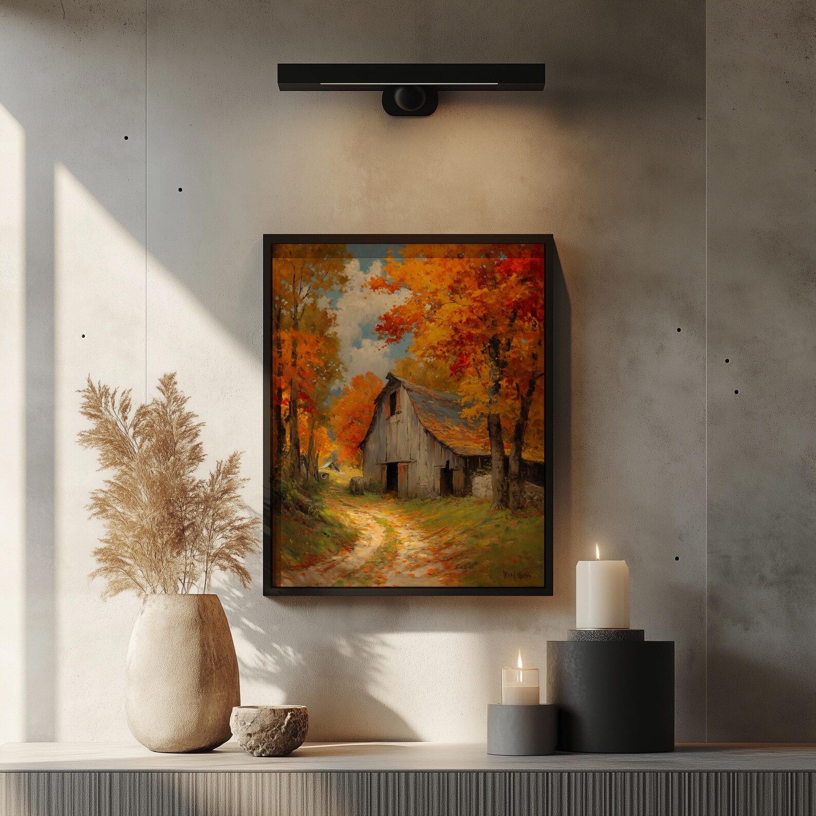 Autumn Barn Landscape Printable – Rustic Fall Farm Scene, Cottagecore ...