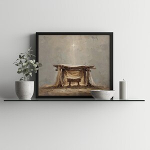 Rustic Wooden Manger Oil Painting - Traditional Earthy Wall Art, Serene ...