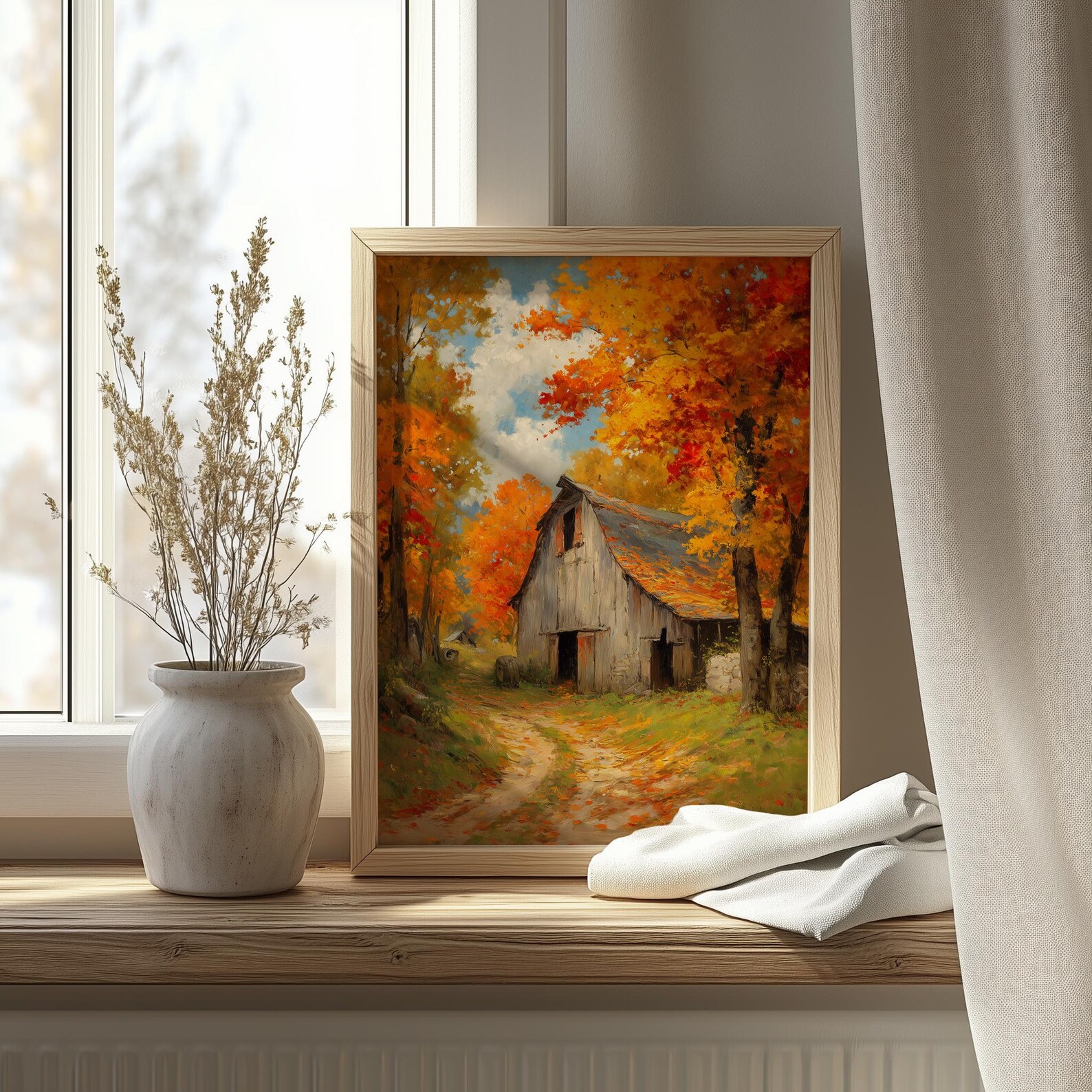 Autumn Barn Landscape Printable – Rustic Fall Farm Scene, Cottagecore ...
