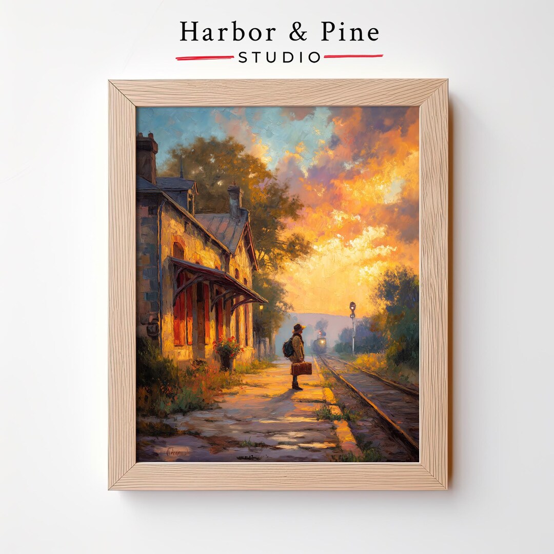 Rustic Train Station at Dawn Printable Art - Warm Dawn Light, Vintage ...