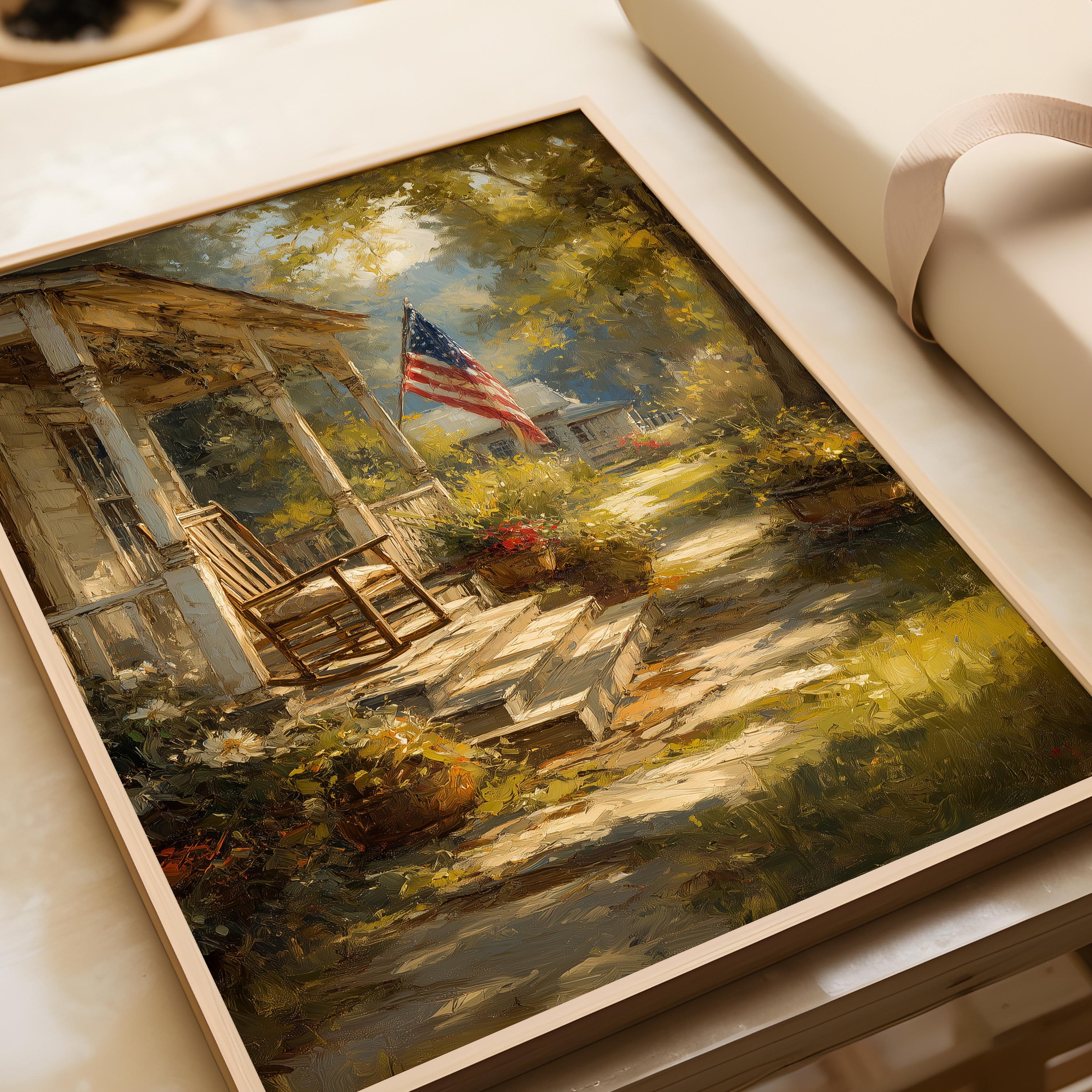 Patriotic Farmhouse Porch Wall Art – Summer Americana Decor, Rustic ...