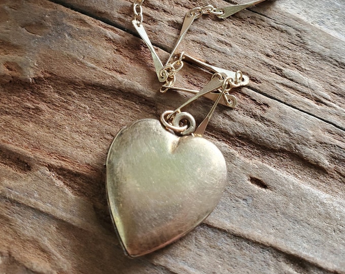 Vintage Brass Locket Necklace Heart Necklace Gold Necklace for Stacking ...