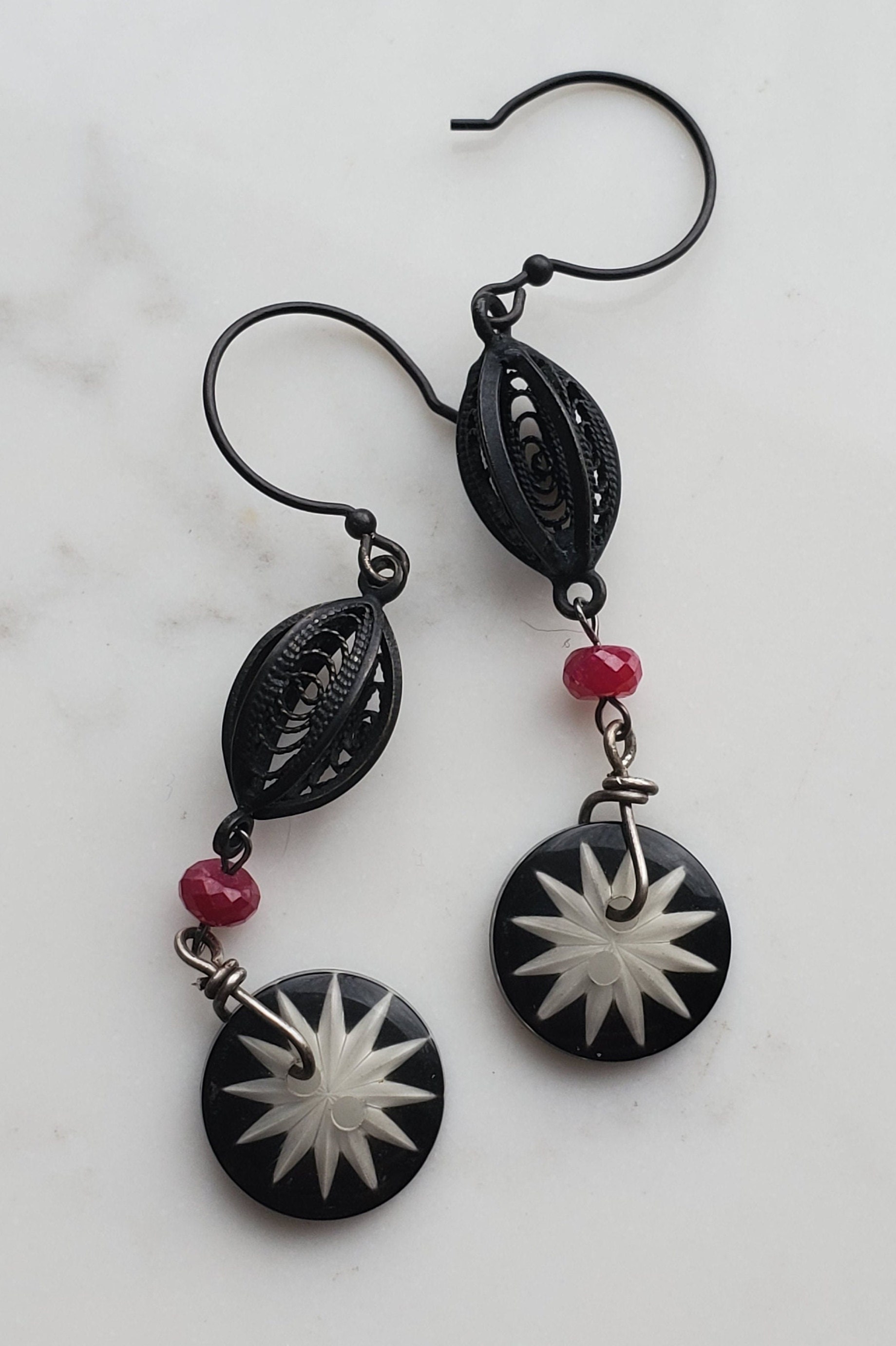 Berry Earrings Star Earrings Dangle Vintage Button Earrings Artisan ...