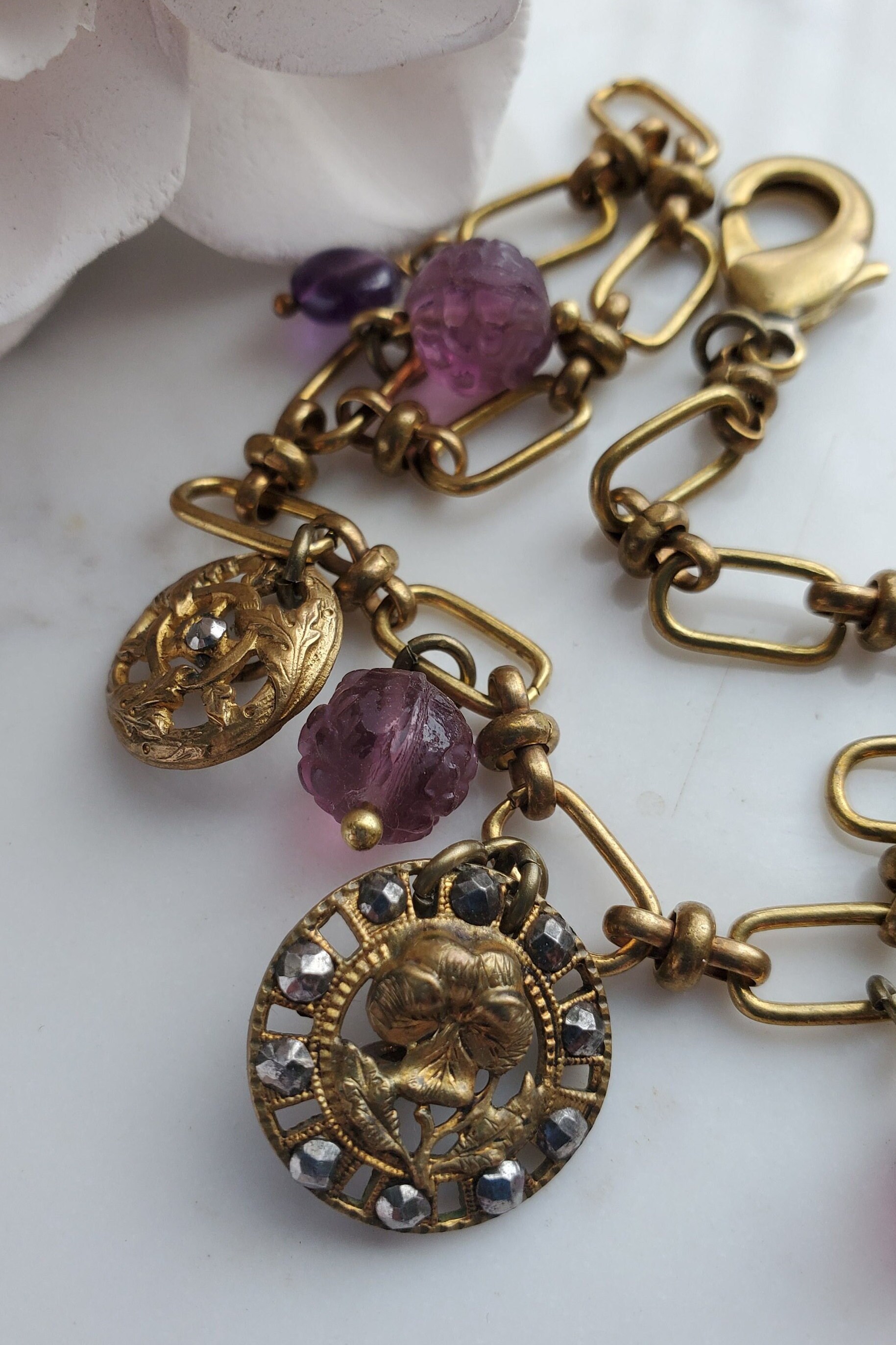 Antique Button Bracelet Victorian Jewelry Gift for Her Vintage Lover Gift for Wife Handmade ...