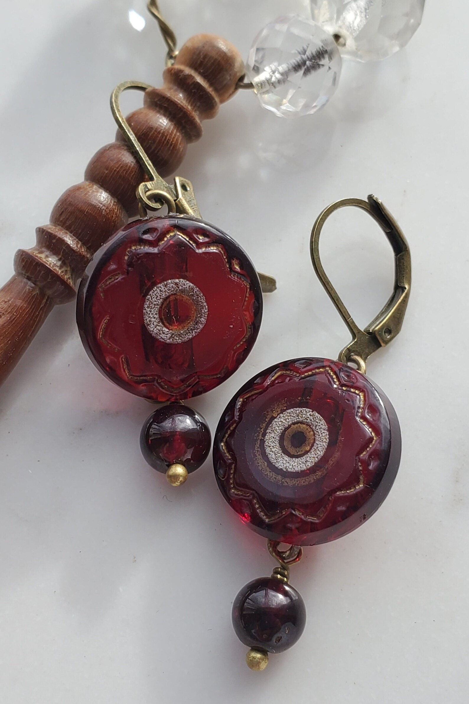 Garnet Earring Dangle Berry Color Earring Vintage Button Earrings ...