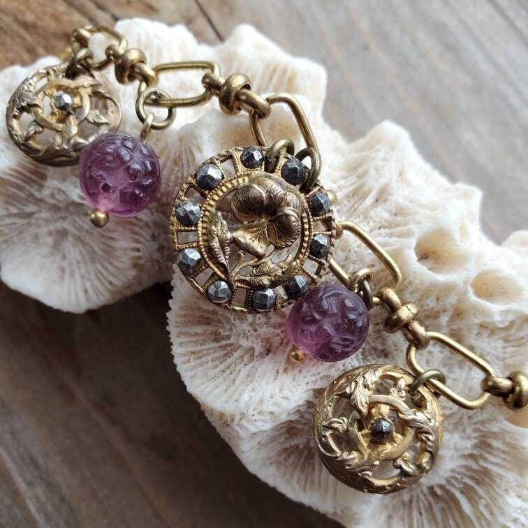 Antique Button Bracelet Victorian Jewelry Gift for Her Vintage - Etsy