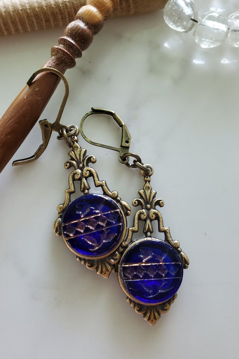 Cobalt Glass Jewelry Cobalt Blue Earring Vintage Cobalt Blue Glass ...