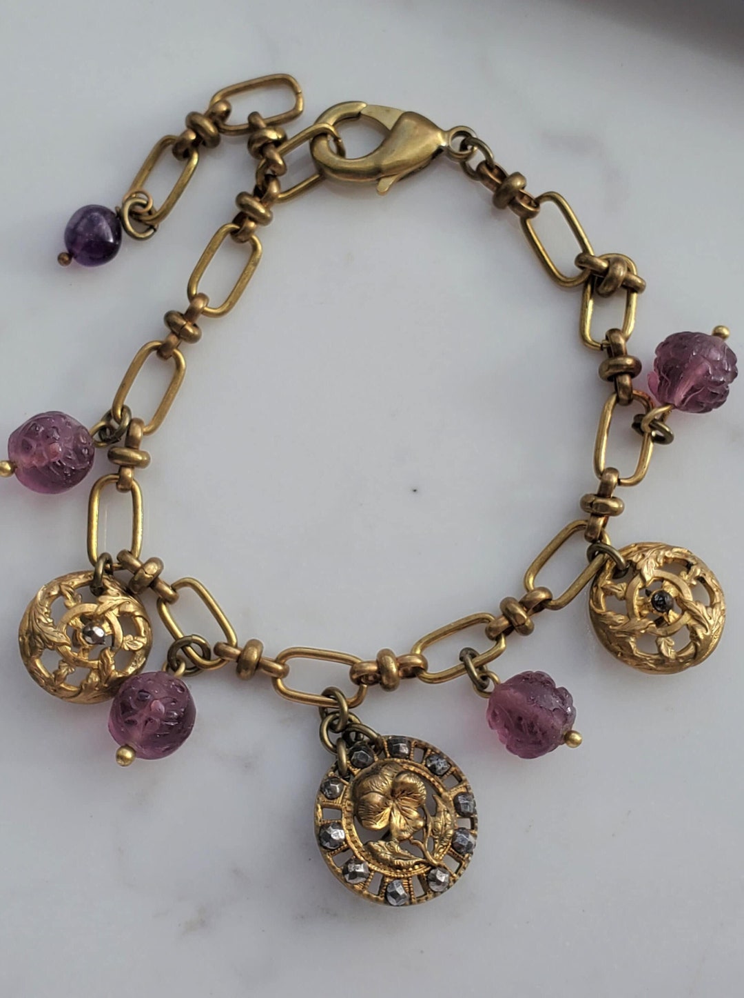 Antique Button Bracelet Victorian Jewelry Purple Bracelets for Women ...
