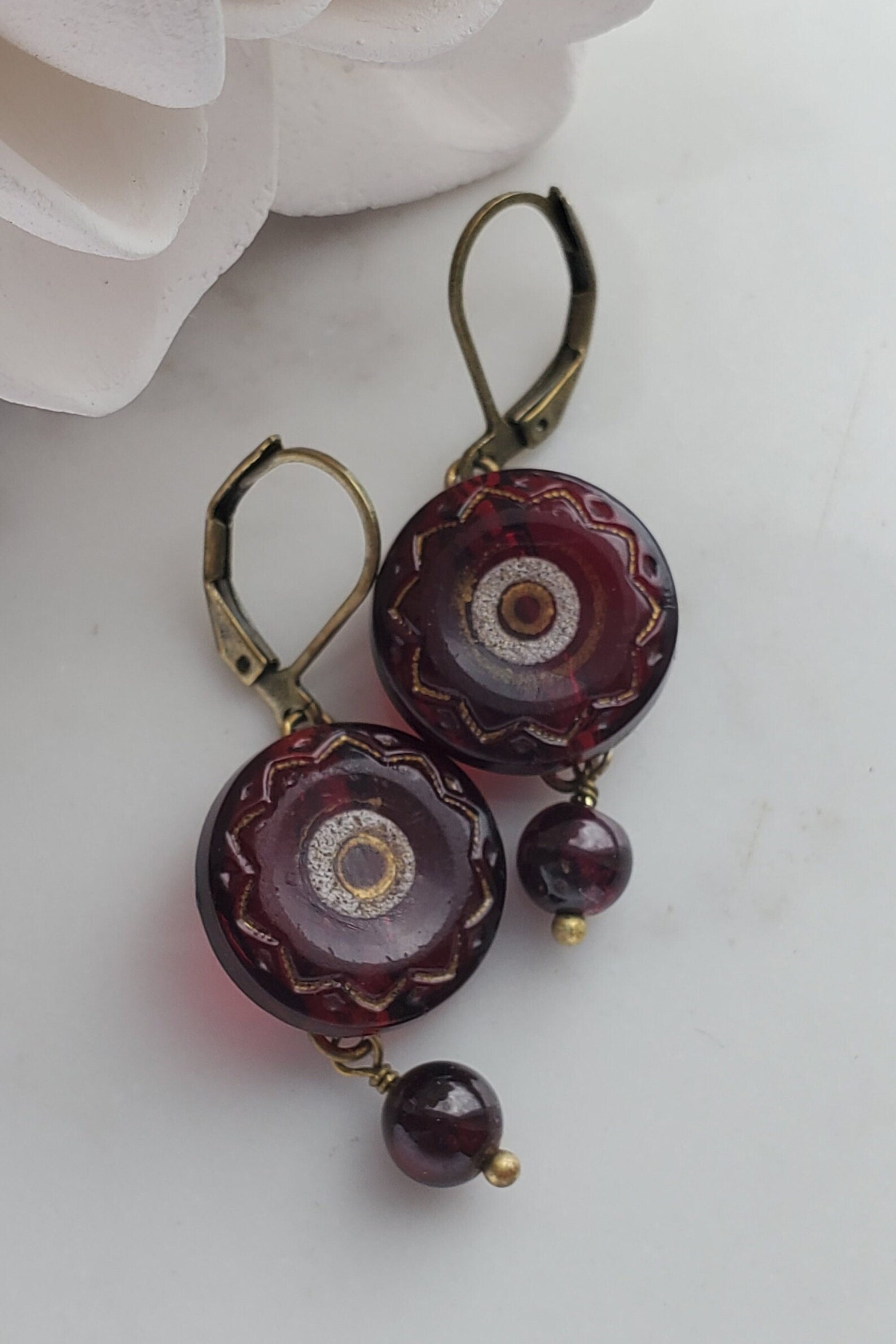 Garnet Earring Dangle Berry Color Earring Vintage Button Earrings ...
