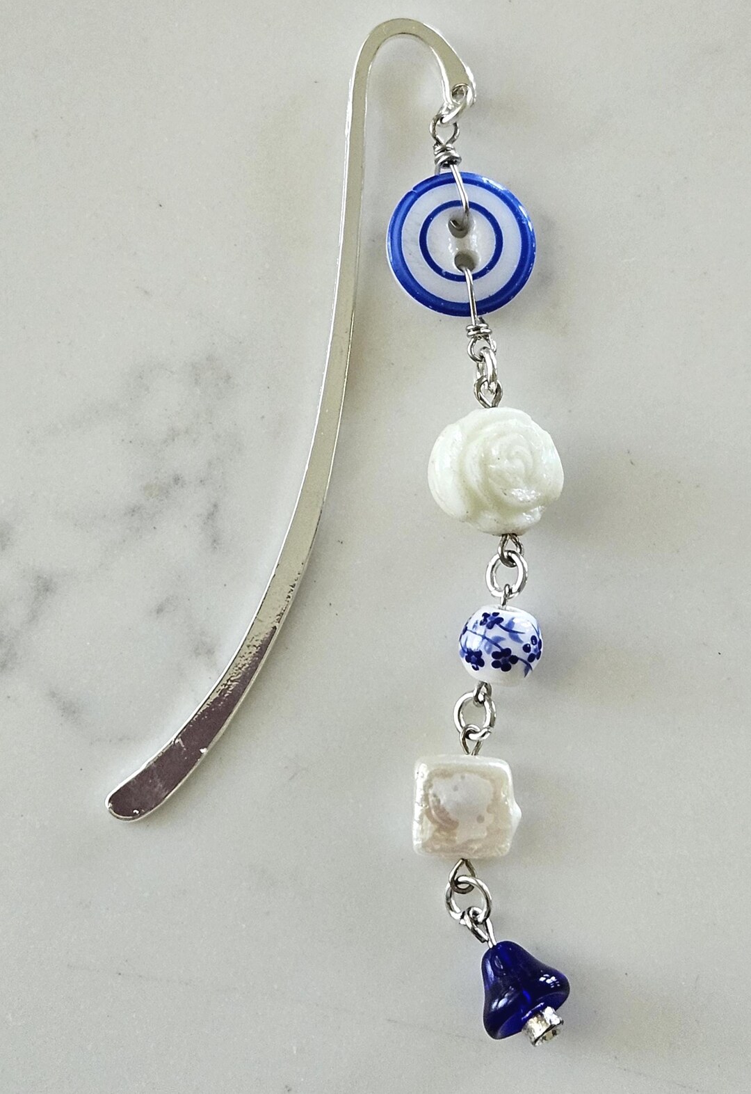 Chinoiserie Bookmark: Vintage Blue & White China, Rose Bead - Etsy