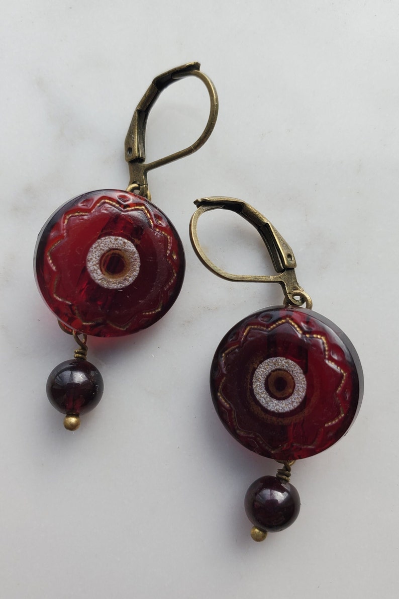 Garnet Earring Dangle Berry Color Earring Vintage Button - Etsy